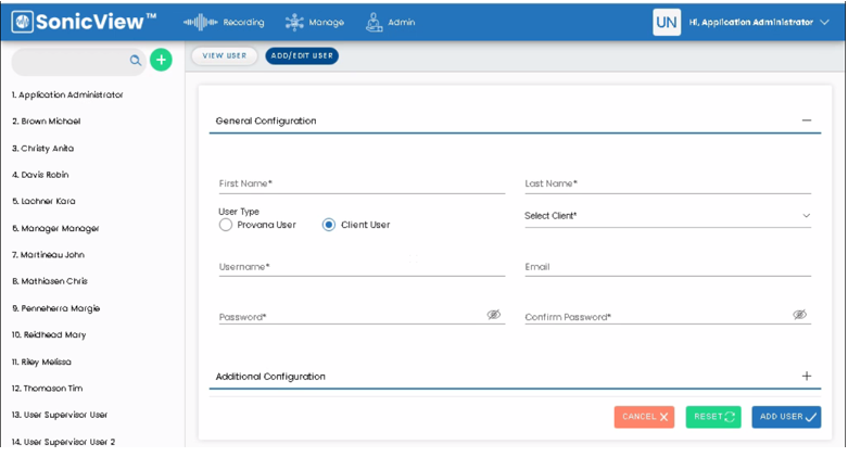 New SonicView User Creation and Update – Provana